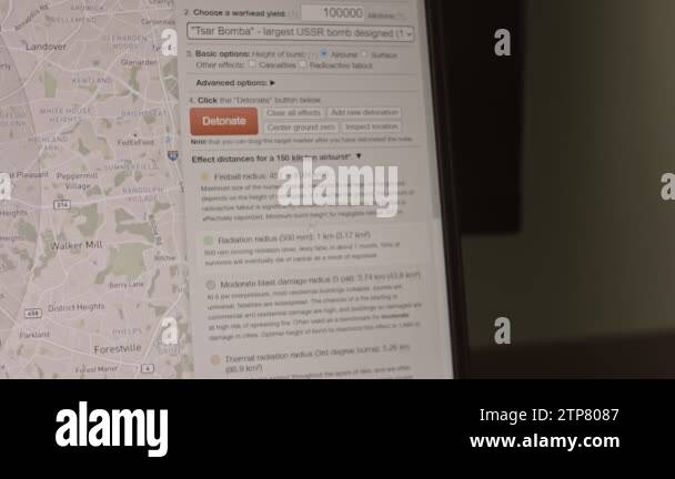 Simulation of nuclear Tsar bomb explosion radius over Washington, USA ...