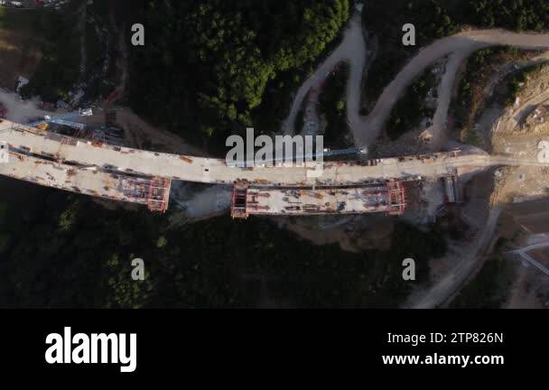 Highway bridge under construction. Aerial view of nes road. Freeway ...