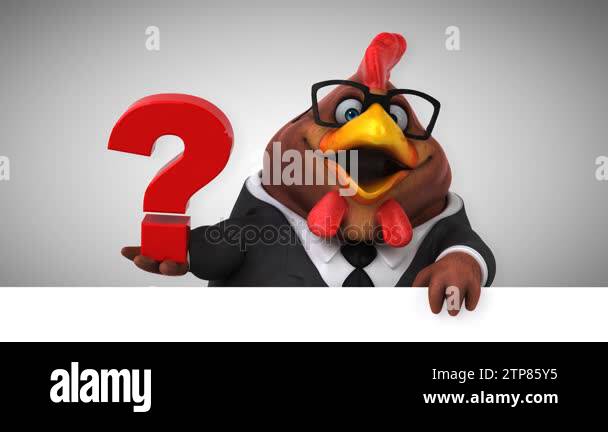 Funny cartoon character holding question mark, chicken - 3D animation ...