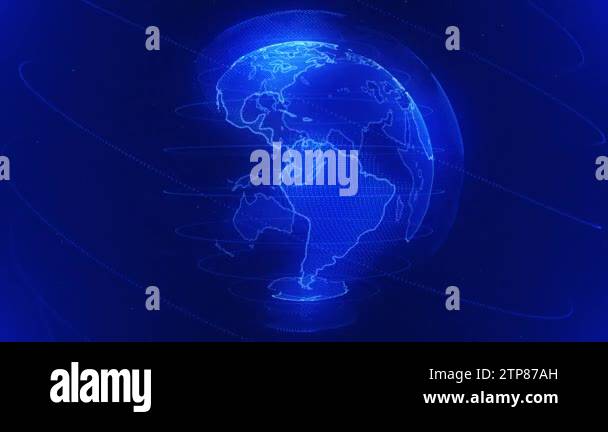 Spinning blue digital globe motion background animation. Global data ...
