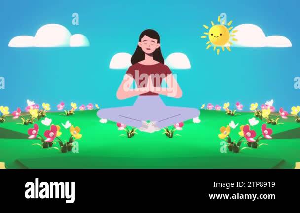 Animated seamless loop of 2d character meditating in an outdoor ...