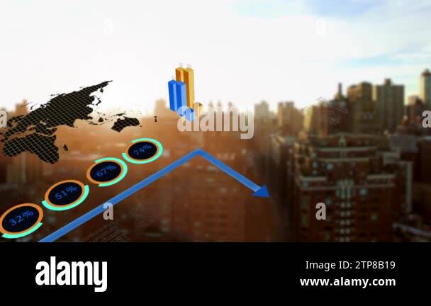 Animated financial graphic charts diagram of sales data statistics showing global business ...
