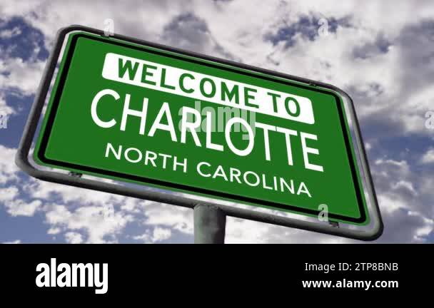 Welcome to Charlotte, North Carolina. USA City Road Sign Close Up ...