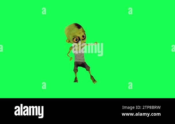 3d child zombie green screen silly dance isolated front angle cartoon ...