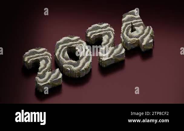 Loop 3d animation. The date of the new year 2024 from an array of cubes ...