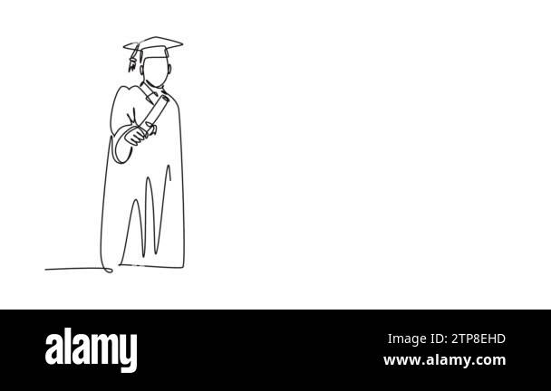 Animated self drawing of continuous line draw of group male and female ...
