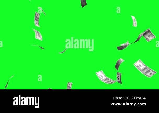 Falling and fly bills of one hundred dollar bills.Green screen chroma ...