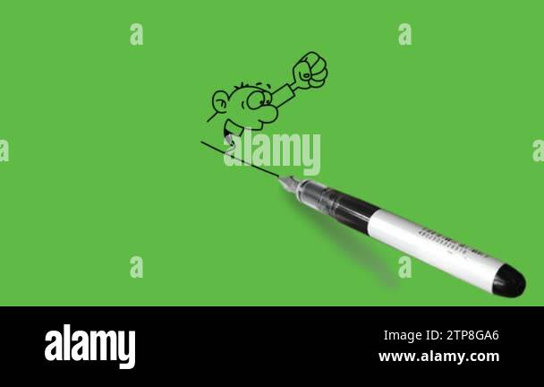 draw happy young man standing small bent by kneels lean forward on ...