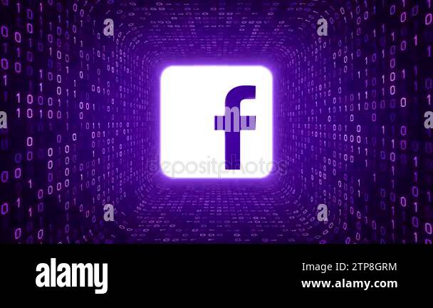 Editorial Animation: White Facebook logo form purple binary tunnel on ...
