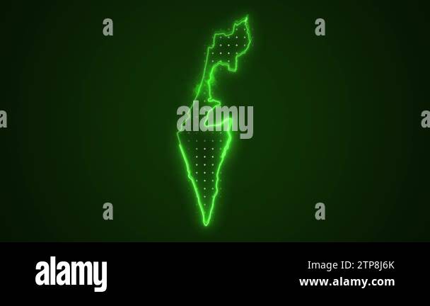 Neon Green Israel Map Borders Outline Loop Background. Neon Green ...