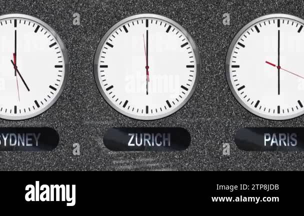 Accurate Clocks with a Different Time Zones for Each City Stock Video ...