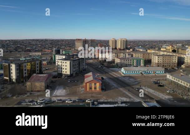 Ulaanbaatar, Mongolia- 2022, December. Drone footage of Ulaanbaatar suburb . High quality 4k ...