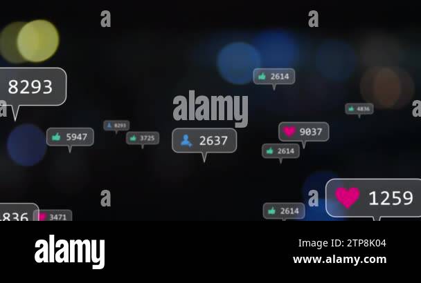 Animation of notification icons with changing numbers over lens flare ...