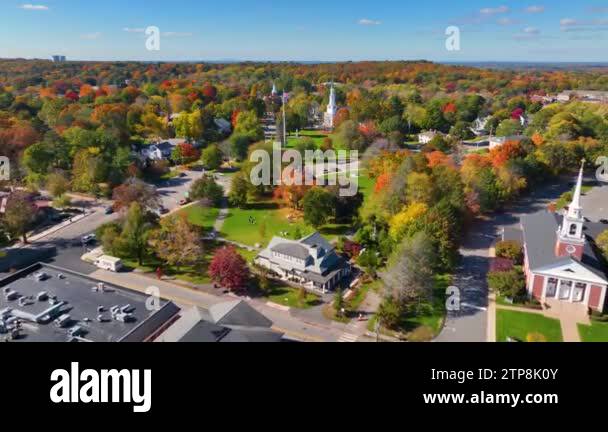 Lexington town center aerial view in fall including Visitor Center ...