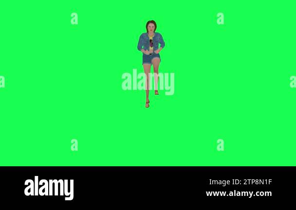 3d animated girl in jeans climbing stairs front angle green screen 3d ...