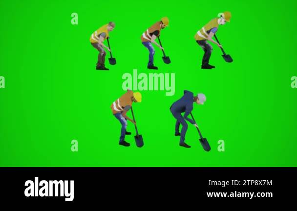 3d green screen construction workers shoveling from side angle 3d ...