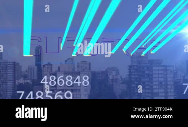 Animation of subscribe text and numbers over cityscape. Global social ...