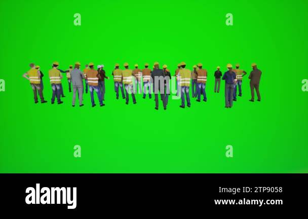3D animation of construction workers' protests in front of the building ...