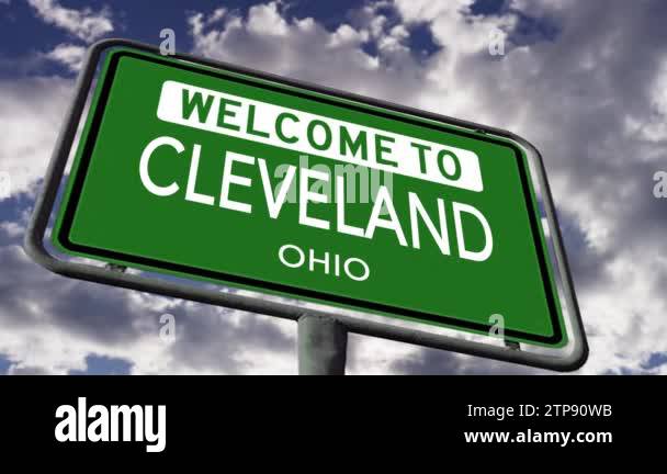 Welcome to Cleveland Ohio. USA City Road Sign Close Up, Realistic 3d ...