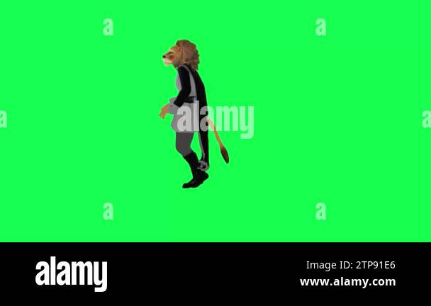 3d animated lion breakdancing isolated front angle green screen ...