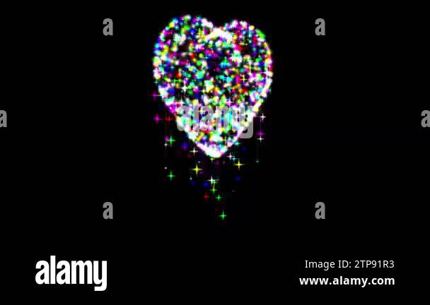 Spinning 3d heart shape with colorful glitter sparkles and falling ...