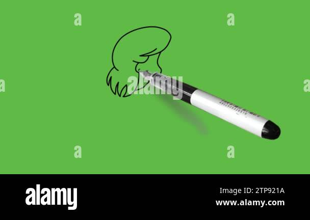 draw backside of young girl carry paperboard in left hand and hold pen ...