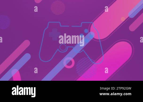 Animation of video game controller icon against abstract shapes on ...