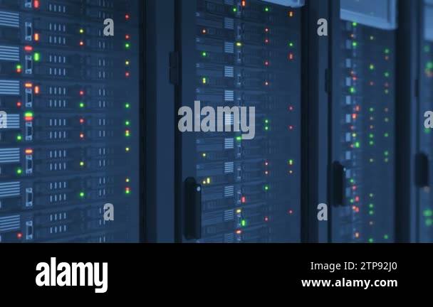 Close-up Servers in Modern DataCenter. Cloud Computing Data Storage. Heavy 3d Rendering and ...