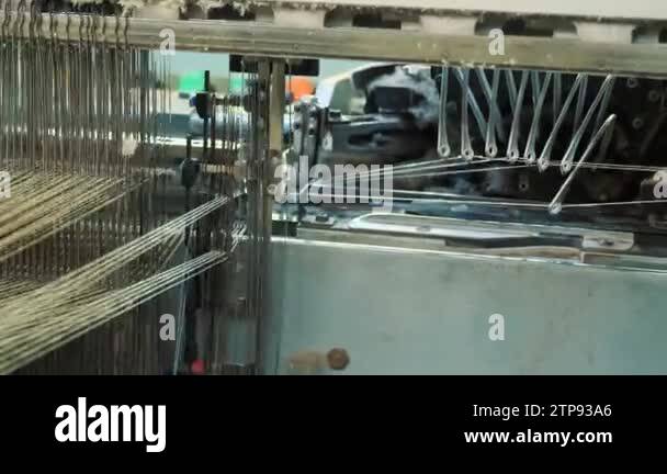 facilities of weaving machine. Close-up. industrial weaving loom ...