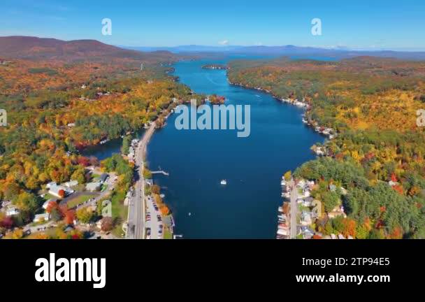 Alton Bay at Lake Winnipesaukee aerial view and village of Alton Bay in ...