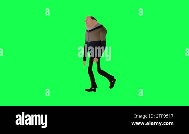 3d cartoon man in formal wear walking right angle isolated green screen ...