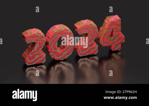 Loop 3d animation. The date of 2024 is made of balls and cubes. Wave ...