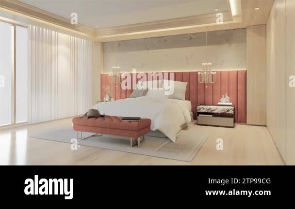 Modern Luxury Bedroom Animation with apricot Color. 3D Illustration ...
