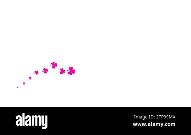 Animated magenta symbol of leaf of clover. pink icon of rish plant fly ...
