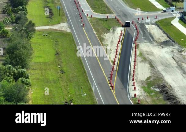 Construction roadworks on american transport infrastructure. Renovation ...