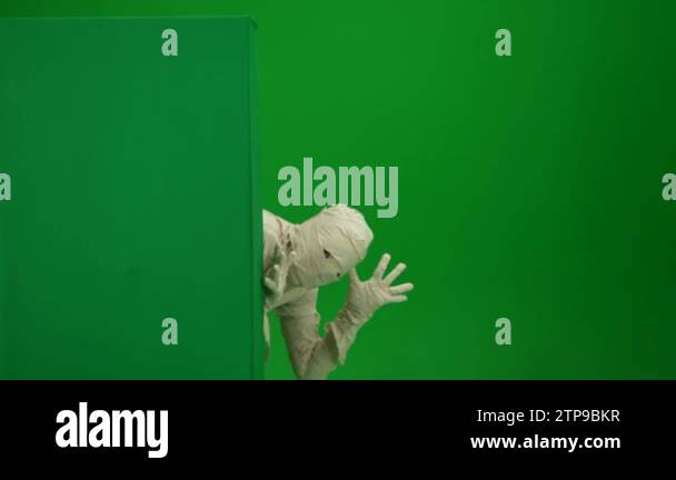 Green screen isolated chroma key video capturing a mummy showing from ...