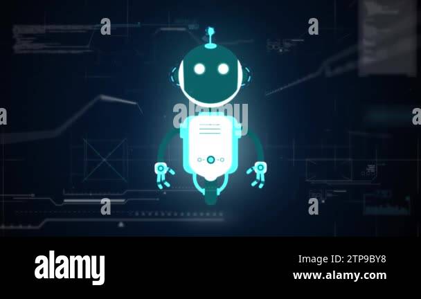 Animation of ai chatbot icon and data processing. Global artificial intelligence, connections ...