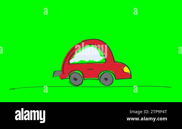 Animation of red car, animated hand drawn cartoon illustration, loop ...