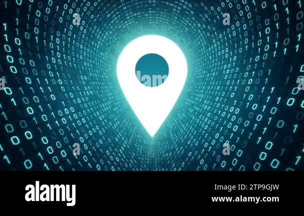 White location icon form cyan binary tunnel on cyan background ...