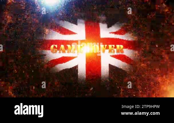 Game Over gold text motion with fire burst and golden particles ...