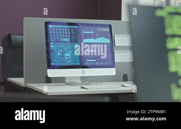 No people shot of desktop computer with data protection system on ...