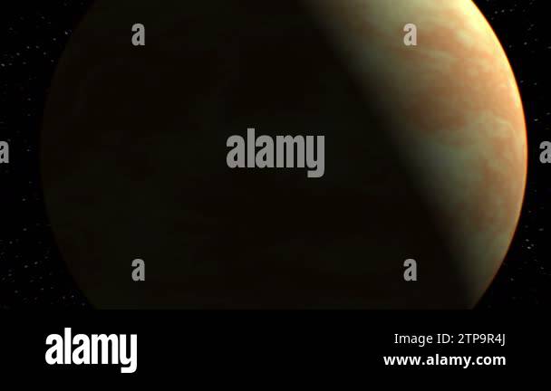 Venus on background, fictional observation satellite flies past, 3d ...