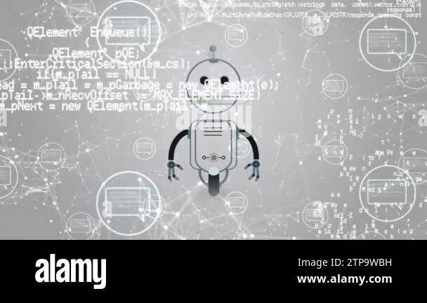 Animation of ai chatbot icon and data processing. Global artificial intelligence, connections ...