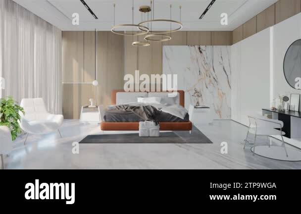 Modern Luxury Bedroom Animation with apricot Color. 3D Illustration ...