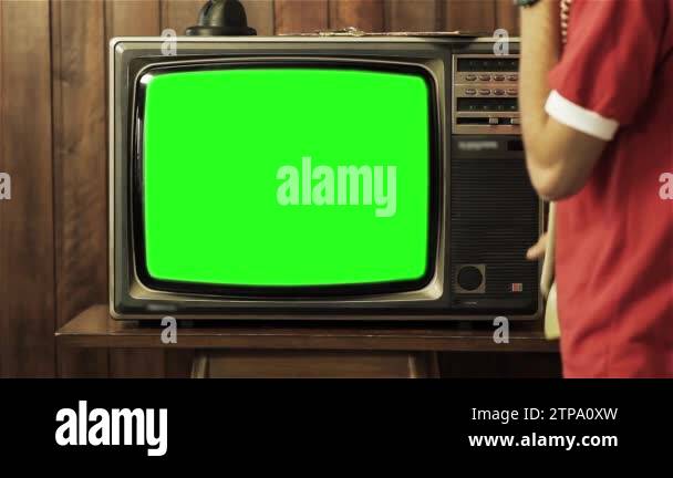80s Television with Green Screen. Ready to replace green screen with ...