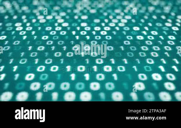 Technology cyan background with animated strokes of binary code on digital screen. Seamless loop ...