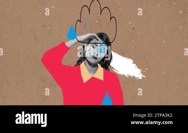 Autumn tears. Young sad woman feeling sadness. Stop motion, animation ...