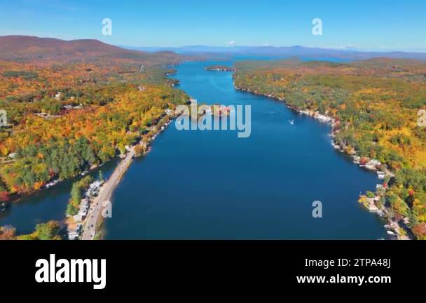 Alton Bay at Lake Winnipesaukee aerial view and village of Alton Bay in ...