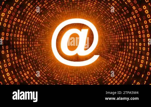 White email icon form gold binary tunnel on black background. Seamless ...