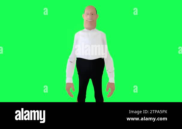 3D bald animated man talking front angle isolated green screen ...